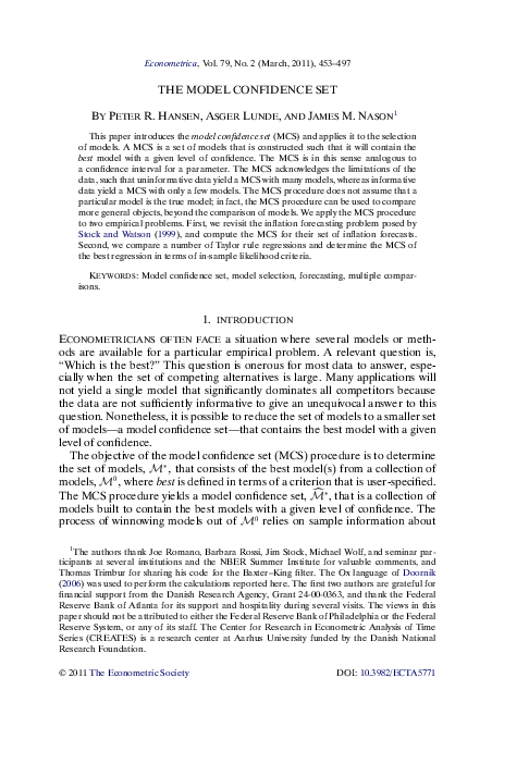(PDF) The Model Confidence Set