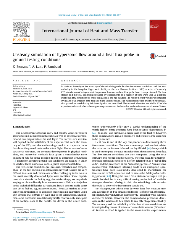 (PDF) Unsteady simulation of hypersonic flow around a heat flux probe ...