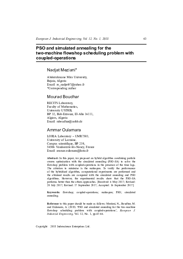 (PDF) PSO and simulated annealing for the two-machine flowshop scheduling problem with coupled ...