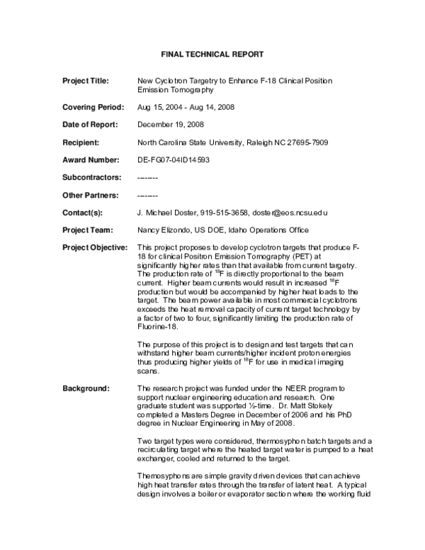 (PDF) New Cyclotron Targetry to Enhance F-18 clinical Position Emission ...