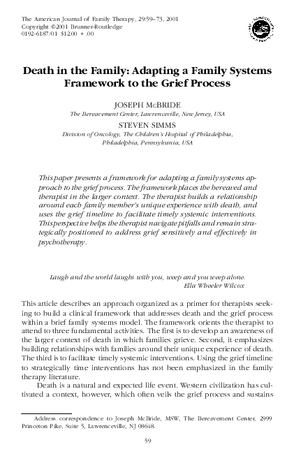 (PDF) Death in the Family: Adapting a Family Systems Framework to the ...