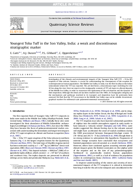 (PDF) Youngest Toba Tuff in the Son Valley, India: a weak and ...