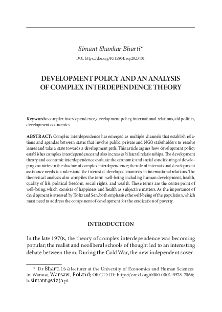 (PDF) Development Policy and An Analysis of Complex Interdependence Theory