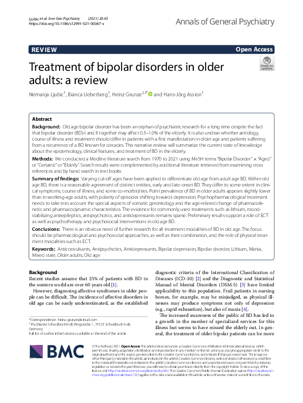 (PDF) Treatment of bipolar disorders in older adults: a review