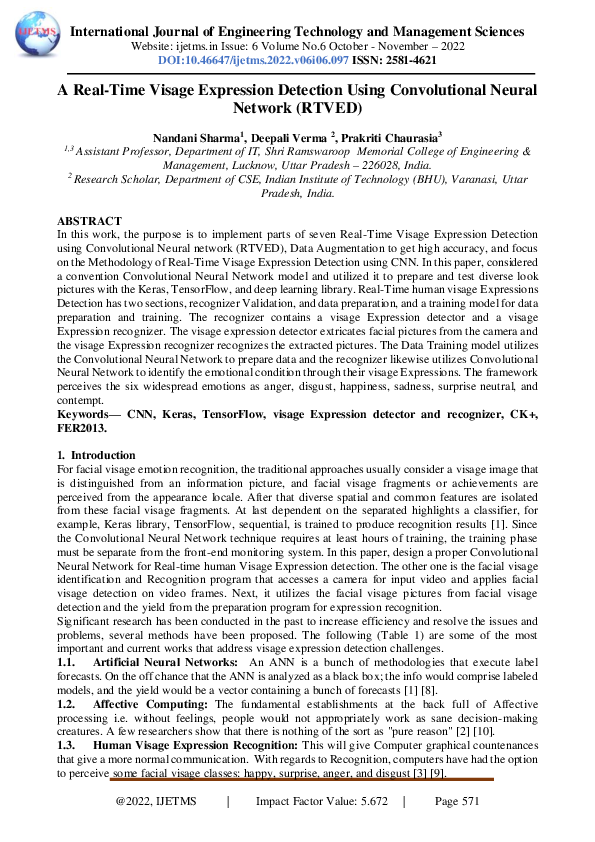 Pdf A Real Time Visage Expression Detection Using Convolutional
