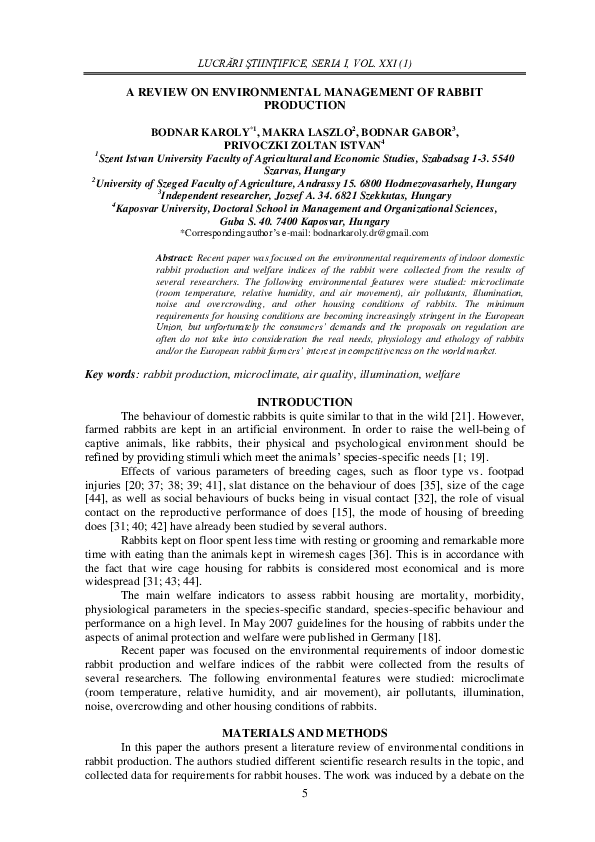 (PDF) A Review on Environmental Management of Rabbit Production