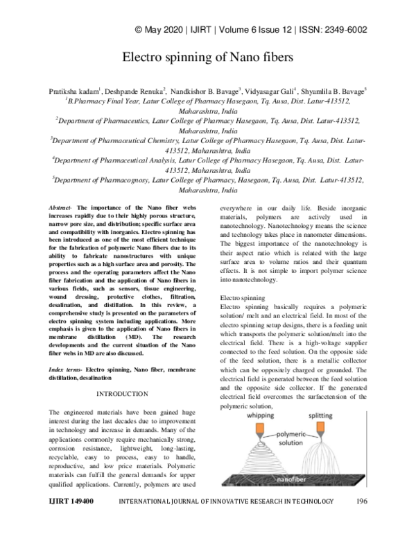 (PDF) Electrospinning of Nanofibers