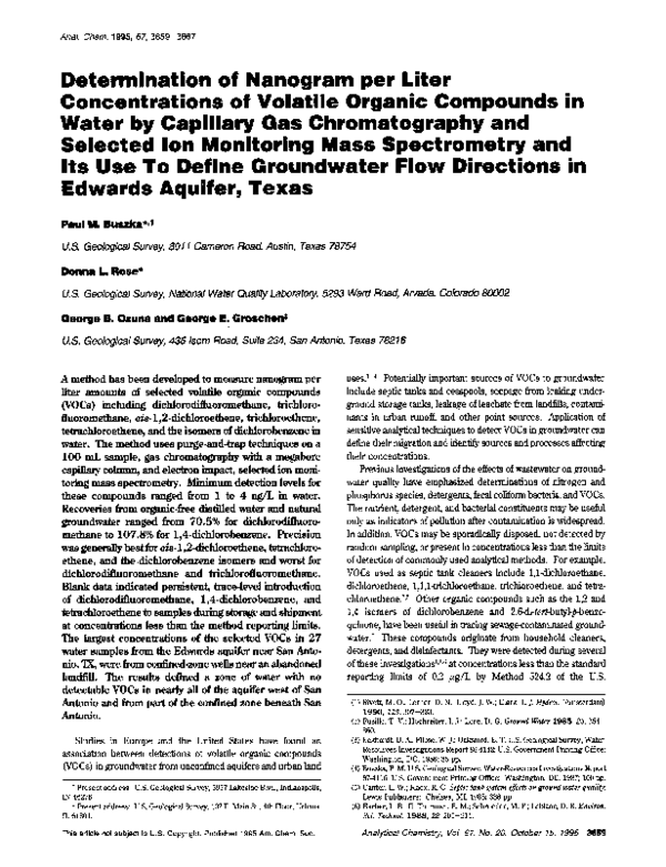 (PDF) Determination of Nanogram per Liter Concentrations of Volatile ...