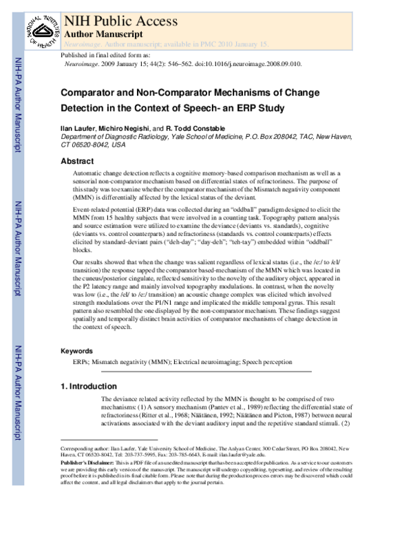Comparator and non-comparator mechanisms of change detection in the context of speech — An ERP study