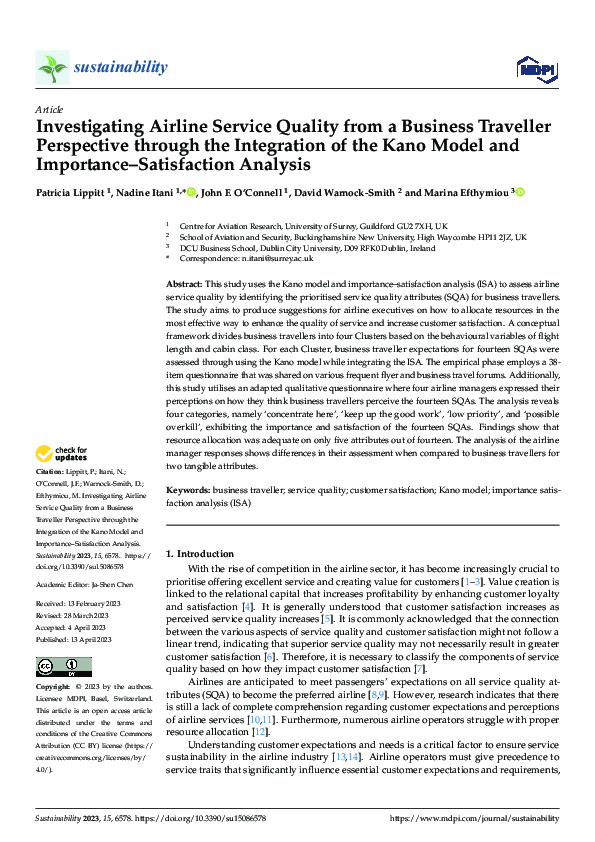 (PDF) Investigating Airline Service Quality from a Business Traveller ...