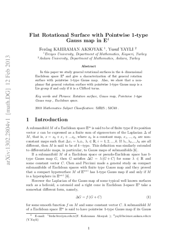 (PDF) Flat Rotational Surface with Pointwise 1-typeGauss map in E4
