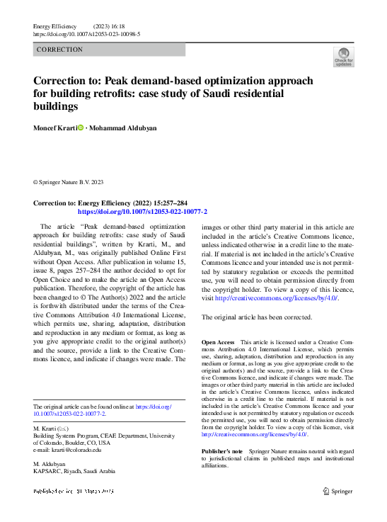 (PDF) Correction to: Peak demand‑based optimization approach for ...