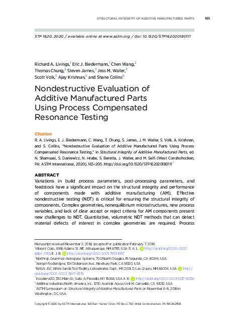 (PDF) Nondestructive Evaluation of Additive Manufactured Parts Using ...