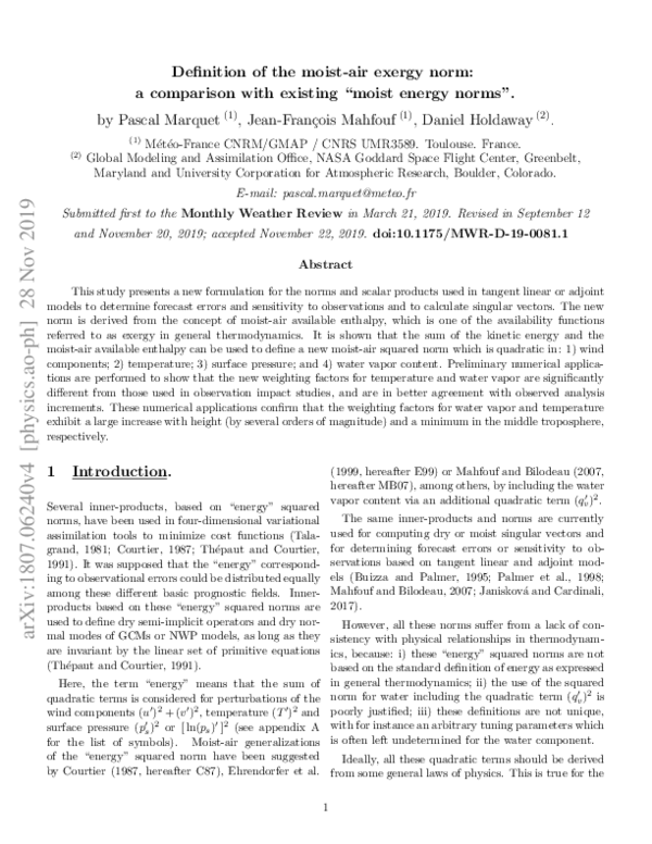 (PDF) Definition of the Moist-Air Exergy Norm: A Comparison with ...