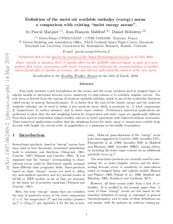 (PDF) Definition of the moist-air available enthalpy (exergy) norm: a ...