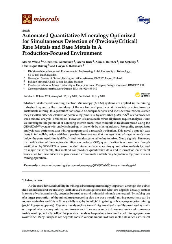 (PDF) Automated Quantitative Mineralogy Optimized for Simultaneous Detection of (Precious ...