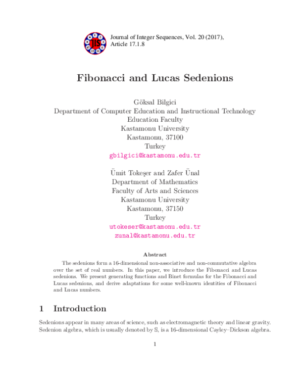 Pdf Fibonacci And Lucas Sedenions