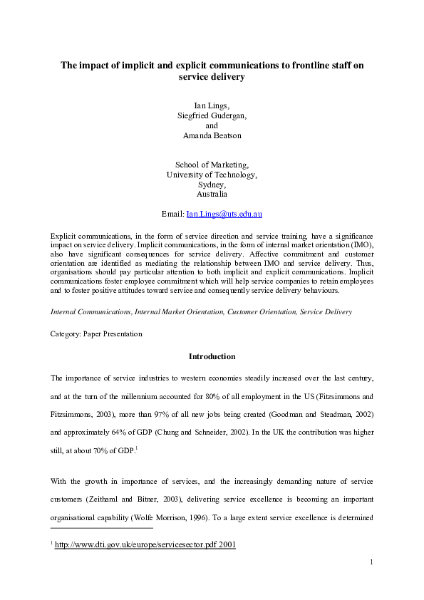 (PDF) The impact of implicit and explicit communications on frontline ...