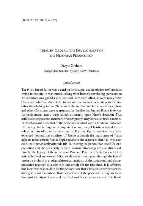 (PDF) Trial by Ordeal: The Development of the Neronian Persecution