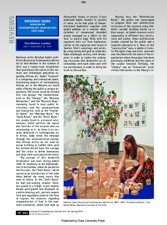 (PDF) Meschac Gaba: Museum of Contemporary African Art 1997-2002