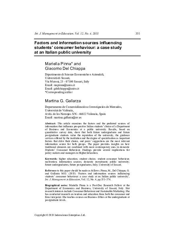 (PDF) Factors and information sources influencing students' consumer ...