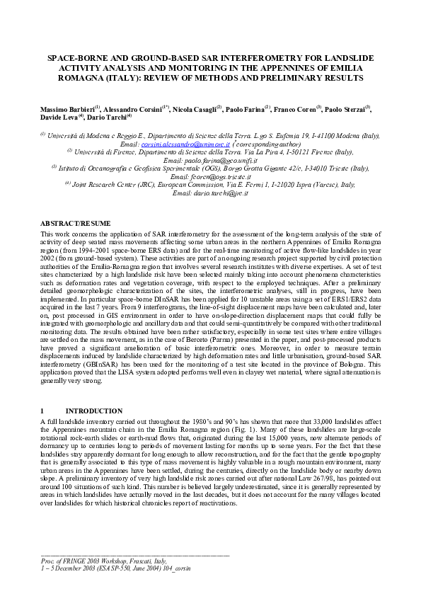 (PDF) Space‐borne and ground‐based SAR interferometry as tools for ...