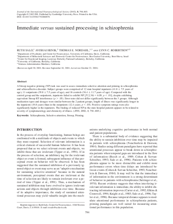 (PDF) Immediate versus sustained processing in schizophrenia