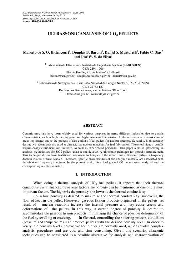 (PDF) Ultrassonic Analysis of UO2 Pellets