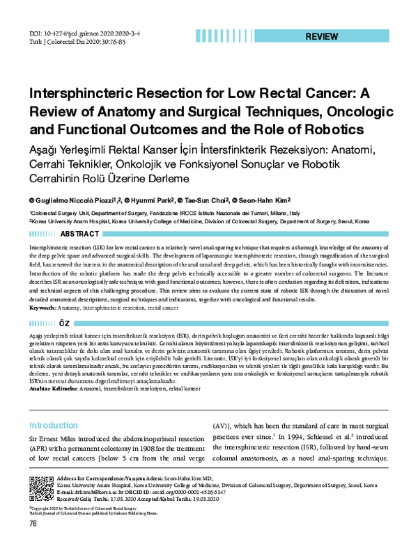 (PDF) Intersphincteric Resection for Low Rectal Cancer: A Review of Anatomy and Surgical ...