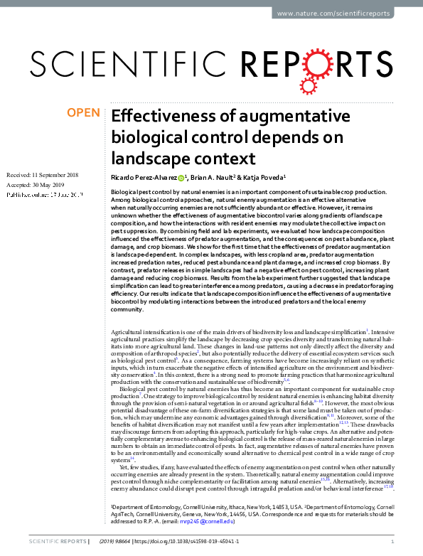 (PDF) Effectiveness of augmentative biological control depends on ...