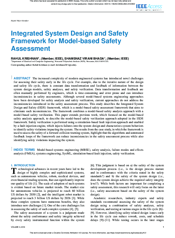 (PDF) Integrated System Design and Safety Framework for Model-Based Safety Assessment