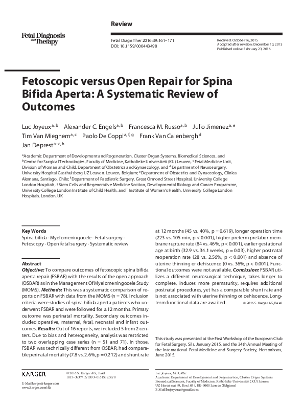 (PDF) Fetoscopic versus Open Repair for Spina Bifida Aperta: A ...