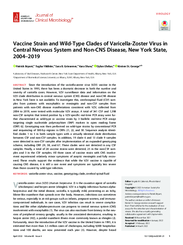 (PDF) Vaccine Strain and Wild-Type Clades of Varicella-Zoster Virus in ...