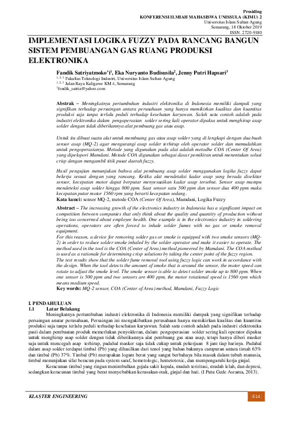 (PDF) Implementasi Logika Fuzzy Pada Rancang Bangun Sistem Pembuangan Gas Ruang Produksi Elektronika
