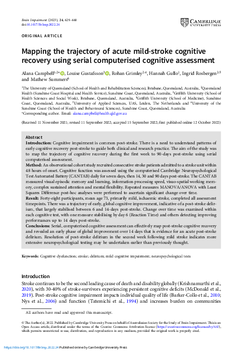 (PDF) Mapping the trajectory of acute mild-stroke cognitive recovery ...