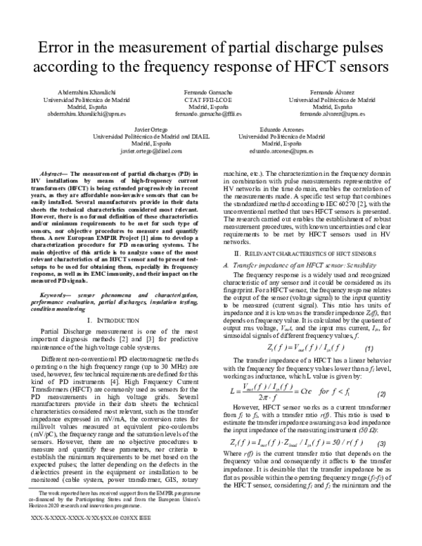 (PDF) Error in the measurement of partial discharge pulses according to the frequency response ...