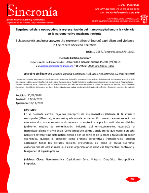 (PDF) Esquizoanálisis y necropoder: la representación del (narco ...