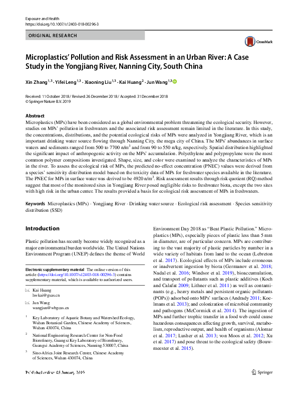 (PDF) Microplastics Pollution and Risk Assessment in Selected Surface Waters of the Wei River ...