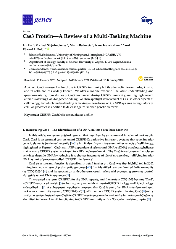 (PDF) Cas3 Protein—A Review of a Multi-Tasking Machine