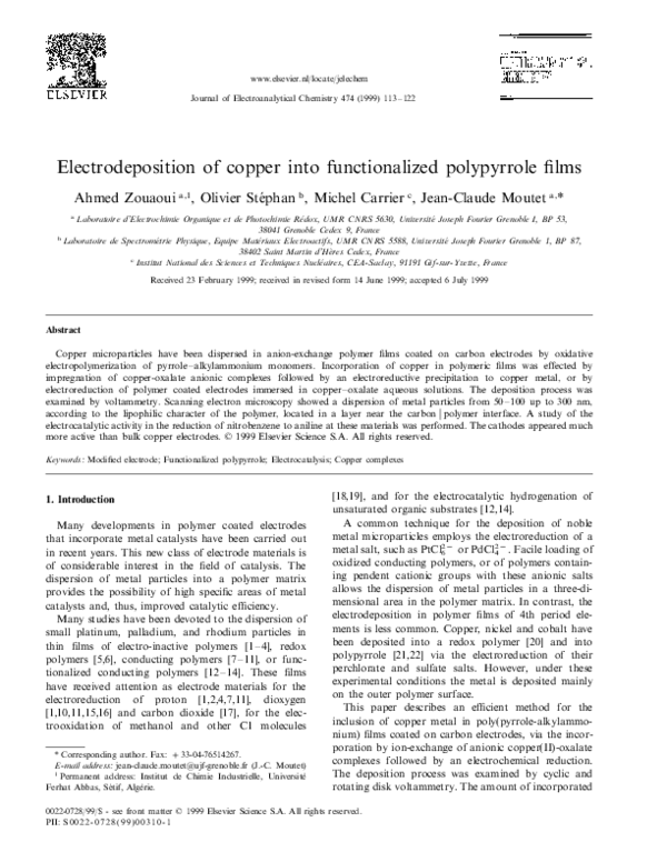 (PDF) Electrodeposition of copper into functionalized polypyrrole films