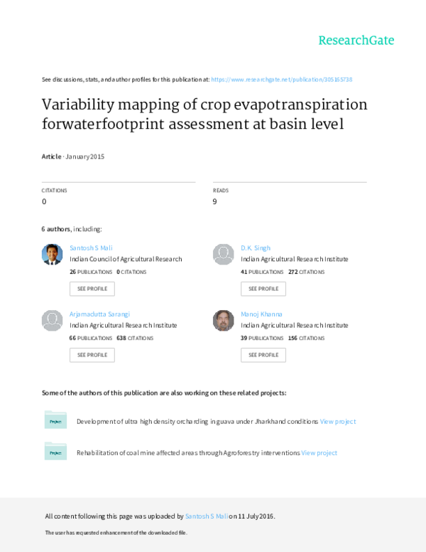 (PDF) Variability mapping of crop evapotranspiration for water footprint assessment at basin level
