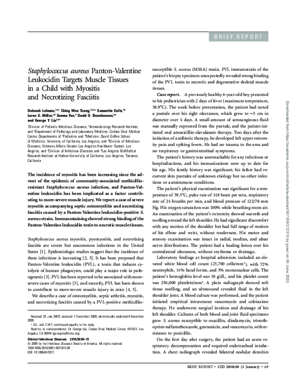 (PDF) Staphylococcus aureus , Panton-Valentine leukocidin, and necrotising pneumonia