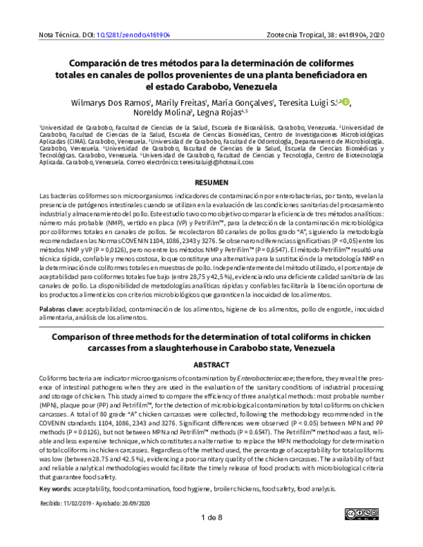 (PDF) Comparación de tres métodos para la determinación de coliformes ...