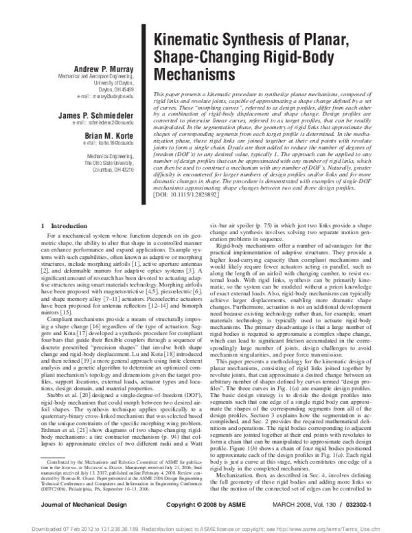 (PDF) Kinematic Synthesis of Planar, Shape-Changing Rigid-Body Mechanisms
