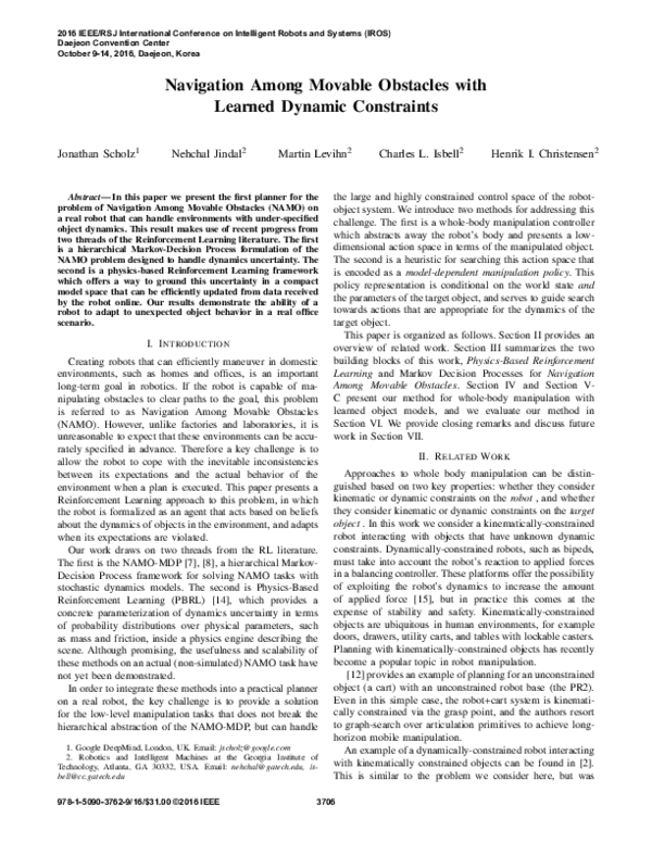Pdf Navigation Among Movable Obstacles With Learned Dynamic Constraints