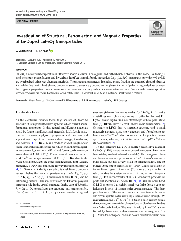 (PDF) Investigation of structural, ferroelectric and magnetic properties of iron doped tungsten ...