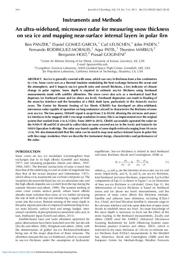 (PDF) An ultra-wideband, microwave radar for measuring snow thickness ...