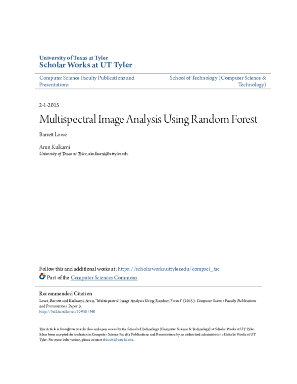 (PDF) Multispectral Image Analysis Using Random Forest