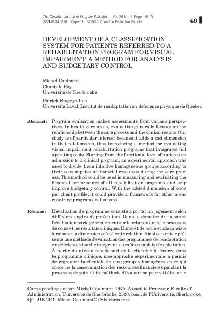 (PDF) BEST PAPER / MEILLEURE COMMUNICATION: Development of a ...