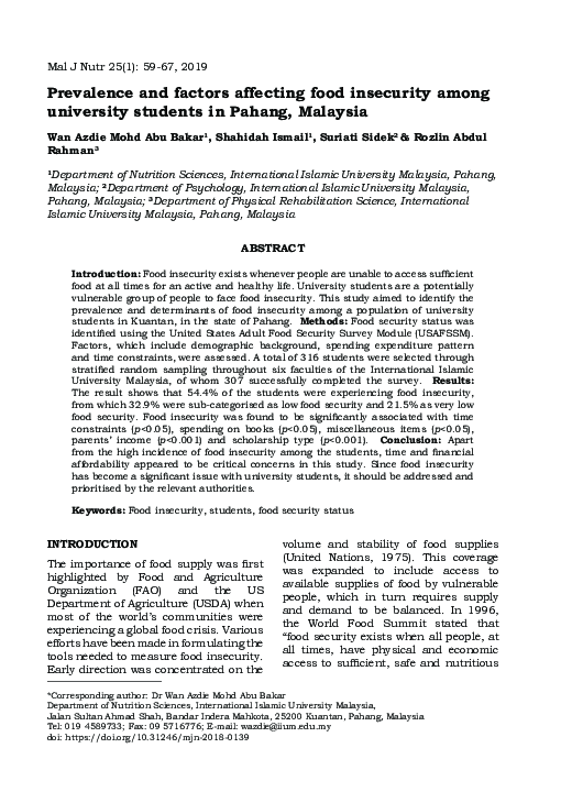 (PDF) Prevalence and factors affecting food insecurity among university ...